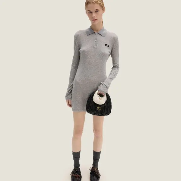 miu miu logo-patch ribbed jersey dress Ribbed Jersey Mini Dress
