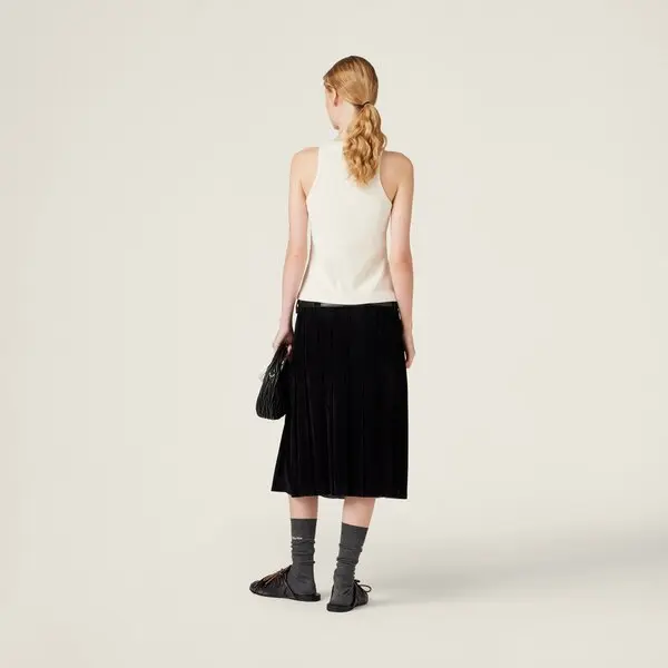 Miu Miu Ribbed Jersey Top With Embroidered Logo