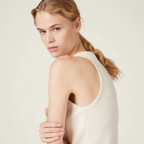 Miu Miu Ribbed Jersey Top With Embroidered Logo