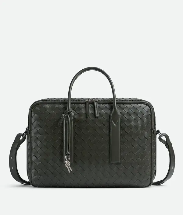 BOTTEGA  VENETA Intrecciato Leather Briefcase - Dark Green
