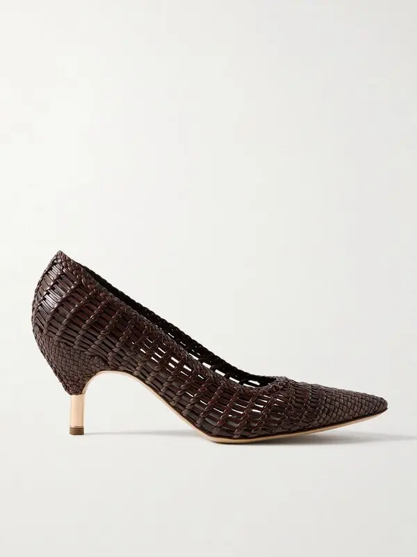 Gabriela Hearst Woven Leather Pumps With Gold-tone Heels - Brown