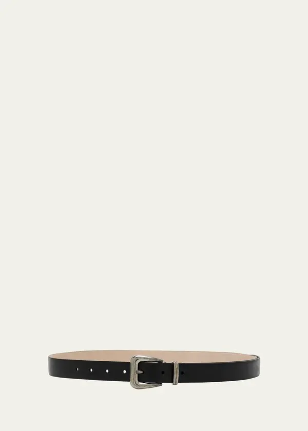 Brunello Cucinelli Calf Leather Belt - Black | Editorialist display picture 1