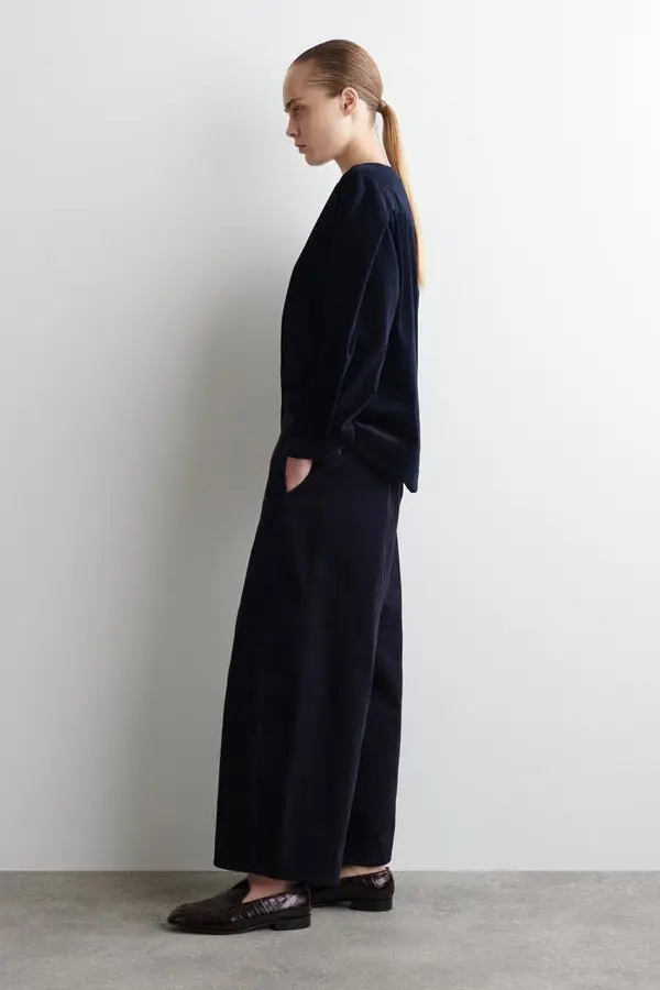Cos Corduroy Barrel-leg Trousers - Navy