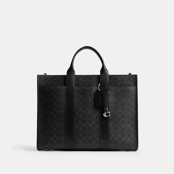 COACH Wesley Tote In Signature Canvas - Black Signature