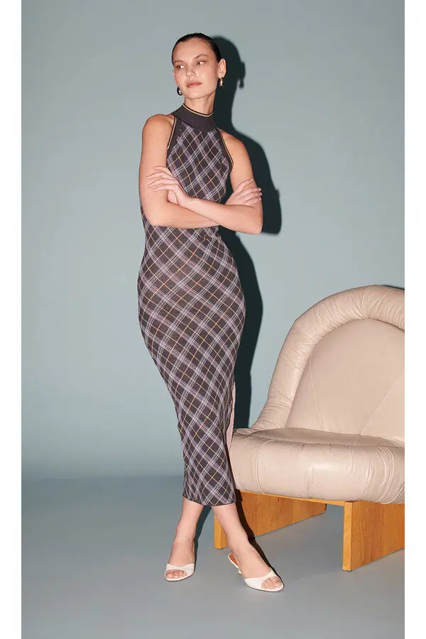 Saylor Naya Plaid Knit Dress In Natural - 50% Off | Editorialist