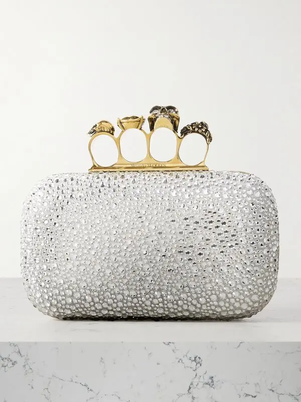 Alexander McQueen Skull Knuckle Embellished Clutch - Silver