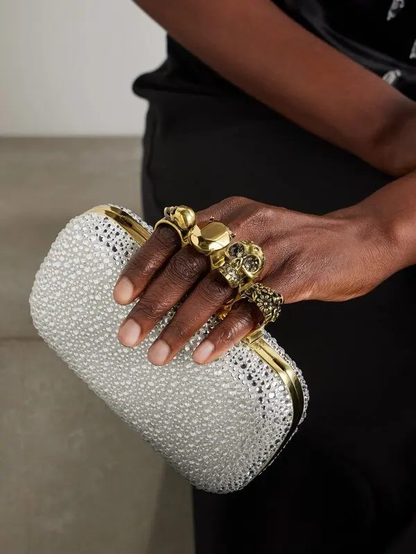 Alexander McQueen Skull Knuckle Embellished Clutch - Silver
