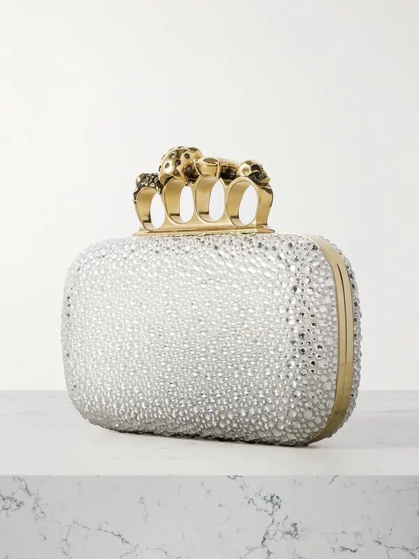 Alexander McQueen Skull Knuckle Embellished Clutch - Silver