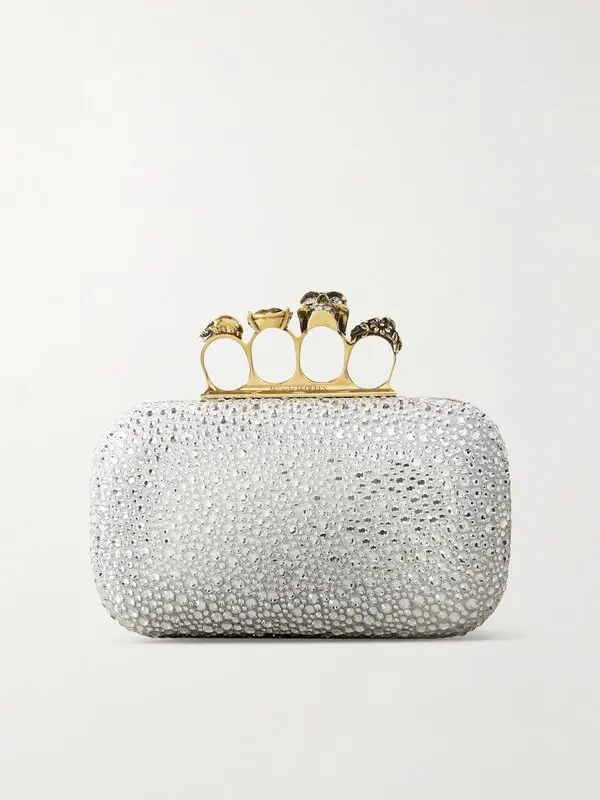 Alexander McQueen Skull Knuckle Embellished Clutch - Silver
