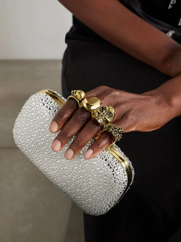Alexander McQueen Skull Knuckle Embellished Clutch - Silver