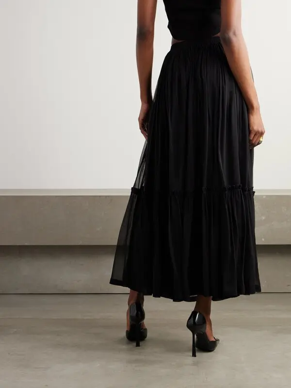 Saint Laurent Tiered Gathered Silk-chiffon Maxi Skirt - Black