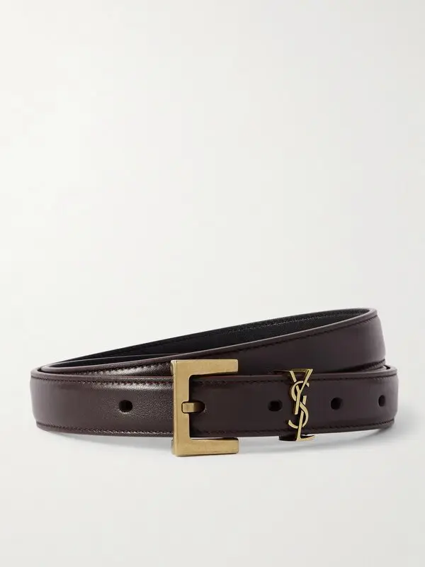 Saint Laurent Cassandre Leather Belt - Burgundy