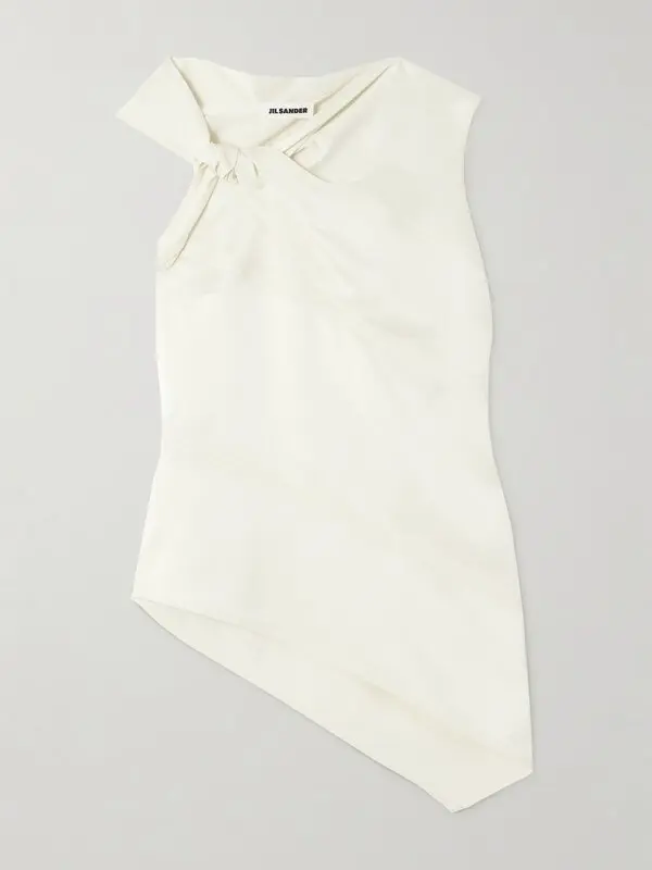 JIL SANDER Asymmetric Knotted Satin Top - Neutrals