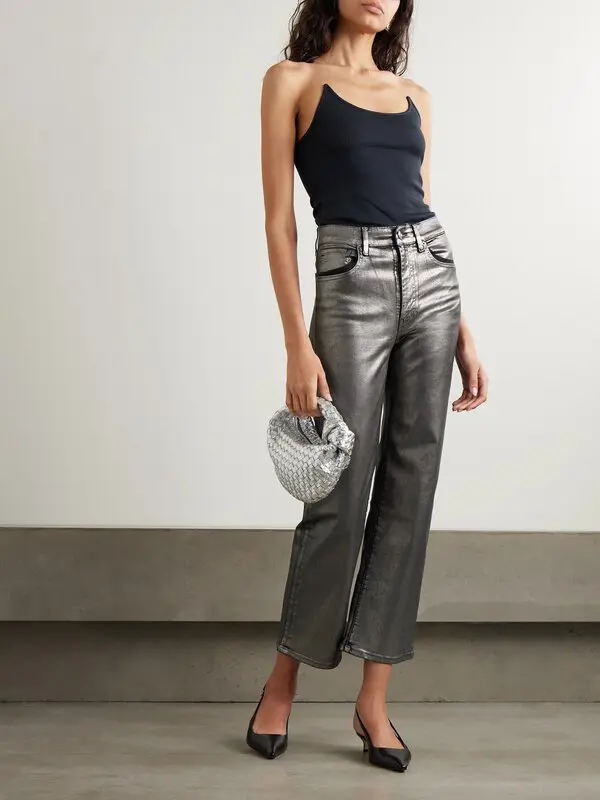 FRAME Le Sleek Metallic Coated Straight-leg Jeans - Gray