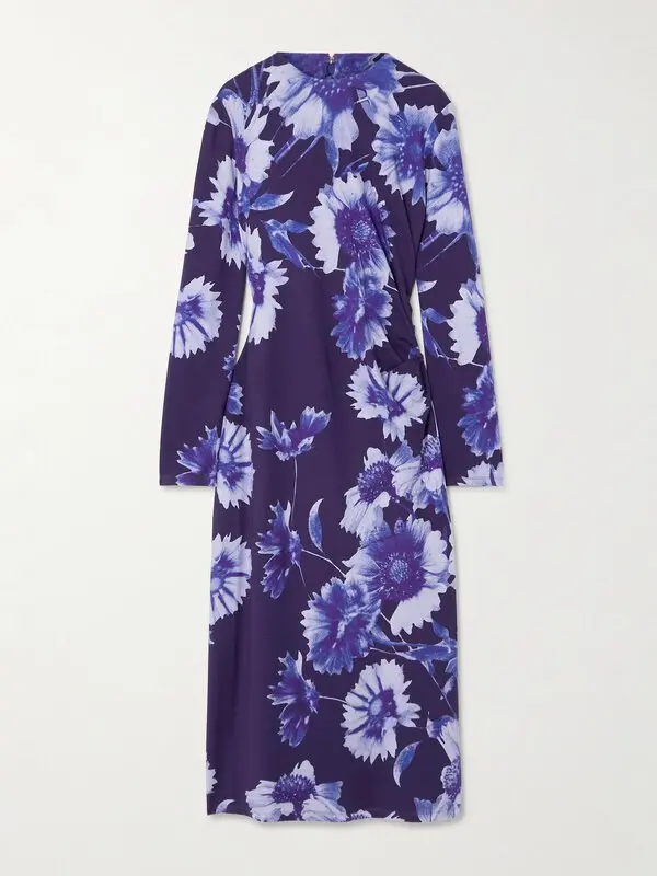 Erdem Troubridge Floral-print Gathered Stretch-jersey Midi Dress - Blue
