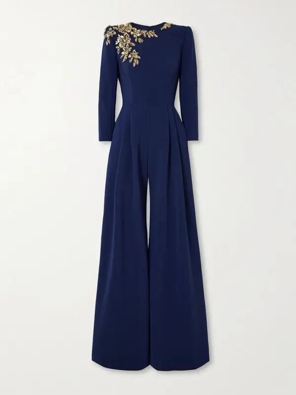 Jenny Packham Embellished Crepe Jumpsuit - Blue