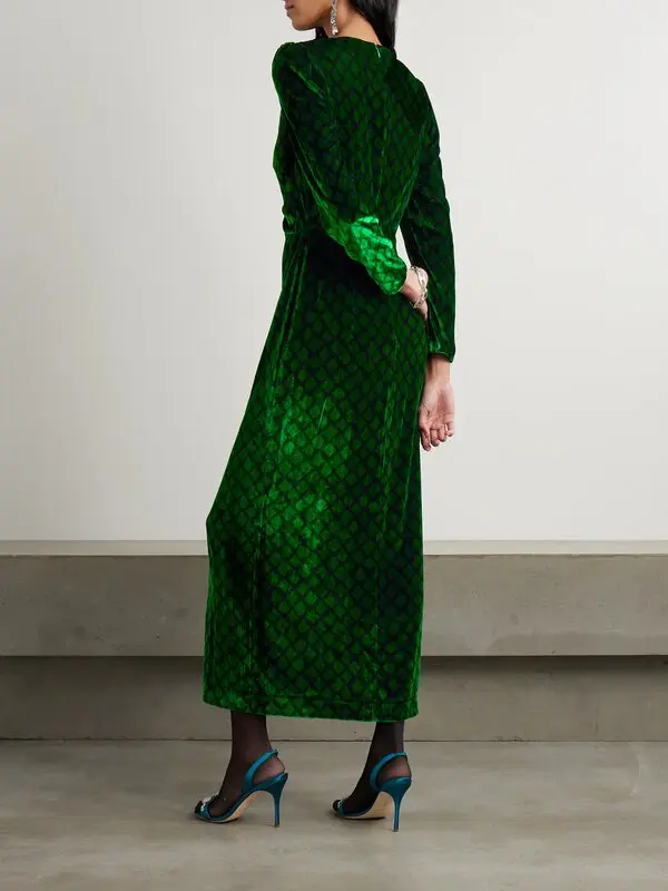 Saloni Jinx C Embellished Silk-Trimmed Printed Velvet Midi Dress In Green -  40% Off | Editorialist