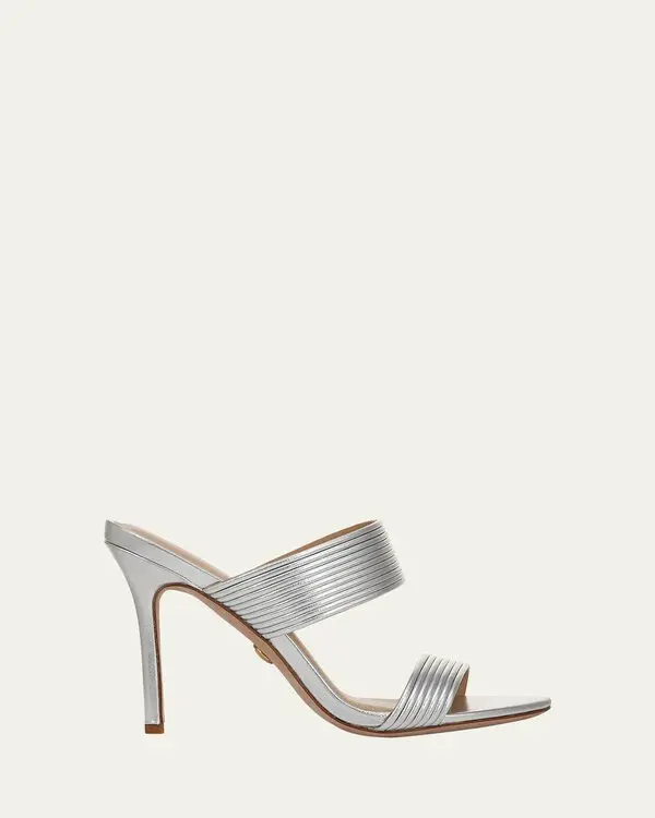 Veronica Beard Asha Metallic Slide Sandals - Silver