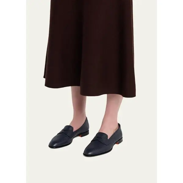 Santoni Marlene Leather Penny Loafers - Navy