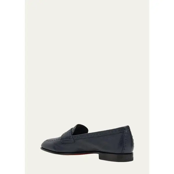 Santoni Marlene Leather Penny Loafers - Navy