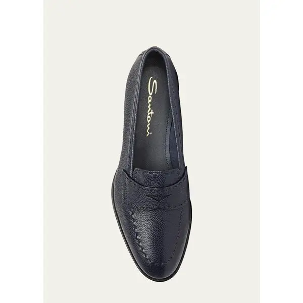 Santoni Marlene Leather Penny Loafers - Navy
