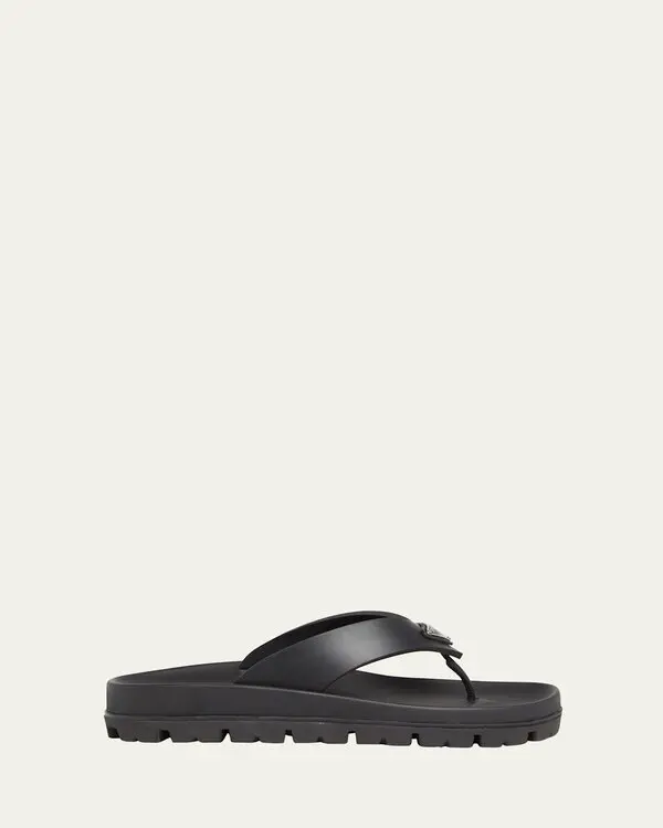 Prada Rubber Thong Slide Sandals - Nero