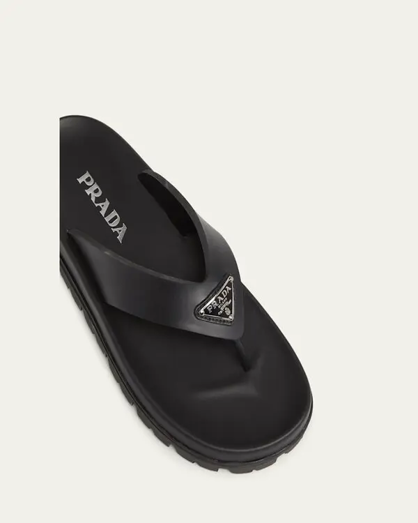 Prada Rubber Thong Slide Sandals - Nero