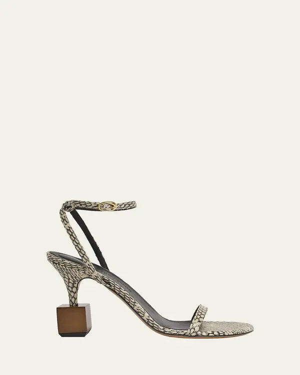 Jacquemus The Bisou Snake-embossed Sandals - Beige