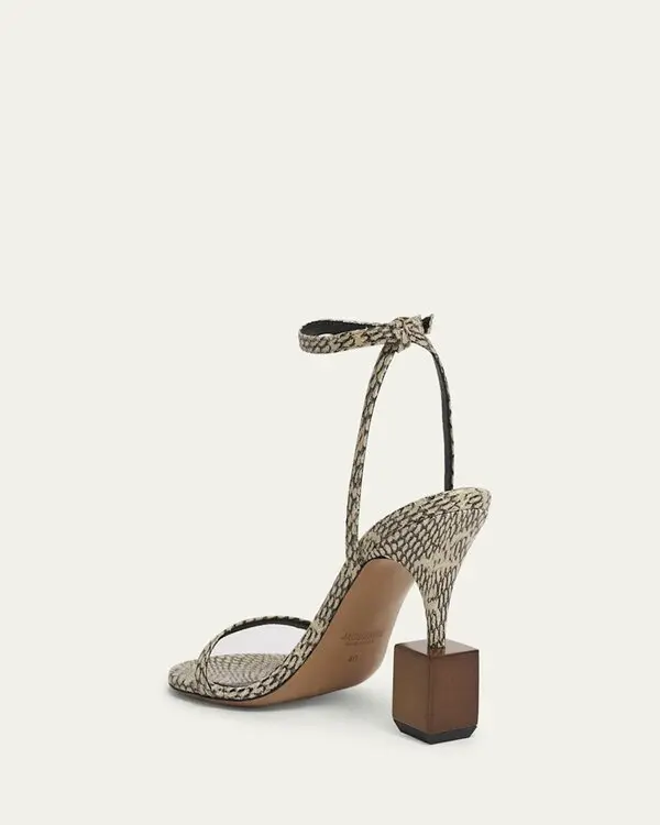 Jacquemus The Bisou Snake-embossed Sandals - Beige