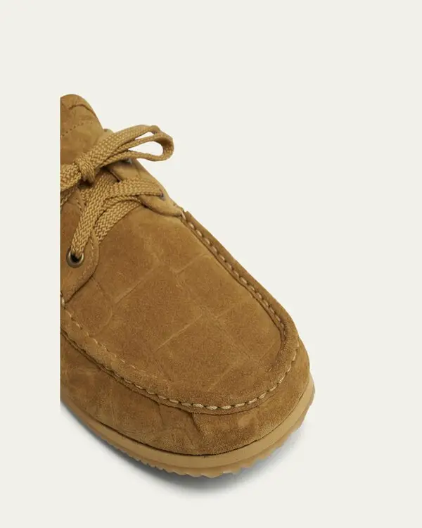 Jacquemus Moc-toe Croc-embossed Suede Boat Shoes - Camel
