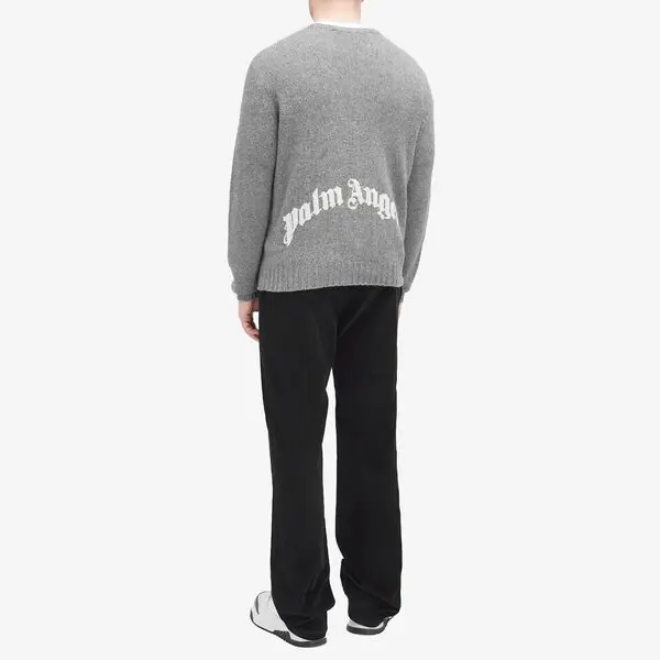 Palm Angels Curved Logo Melange Crew Knit - Grey