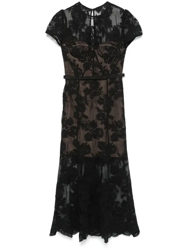 Self-Portrait Lace-Overlay Midi Dress - Black | Editorialist