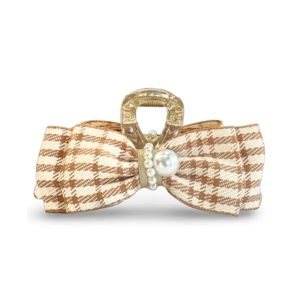 HEADBANDS OF HOPE Checkered Bow Claw Clip - Light,pastel Brown