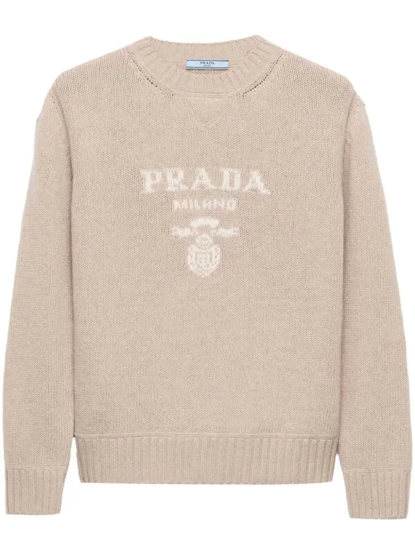 Prada Logo-intarsia Crew-neck Sweater - Neutrals
