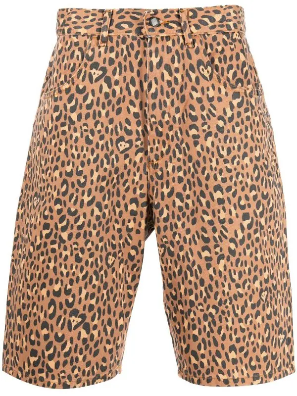 AMISH Leopard-print Denim Shorts