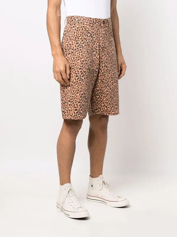 AMISH Leopard-print Denim Shorts