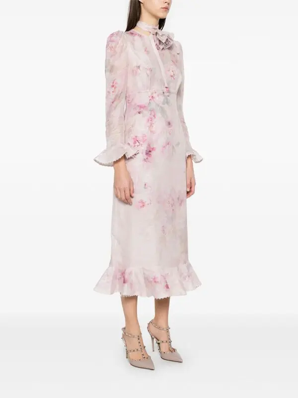 Zimmermann Crush Flower Midi Dress - Pink