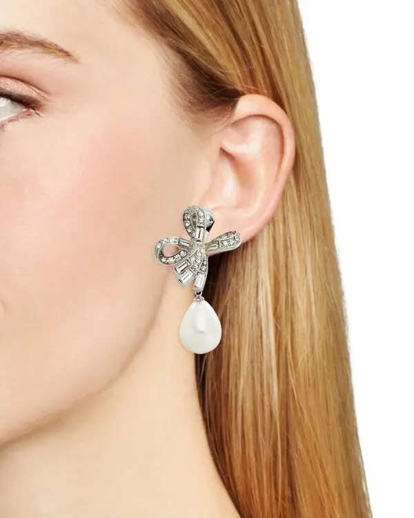 KENNETH JAY LANE Imitation Pearl And Pave Bow Drop Earrings