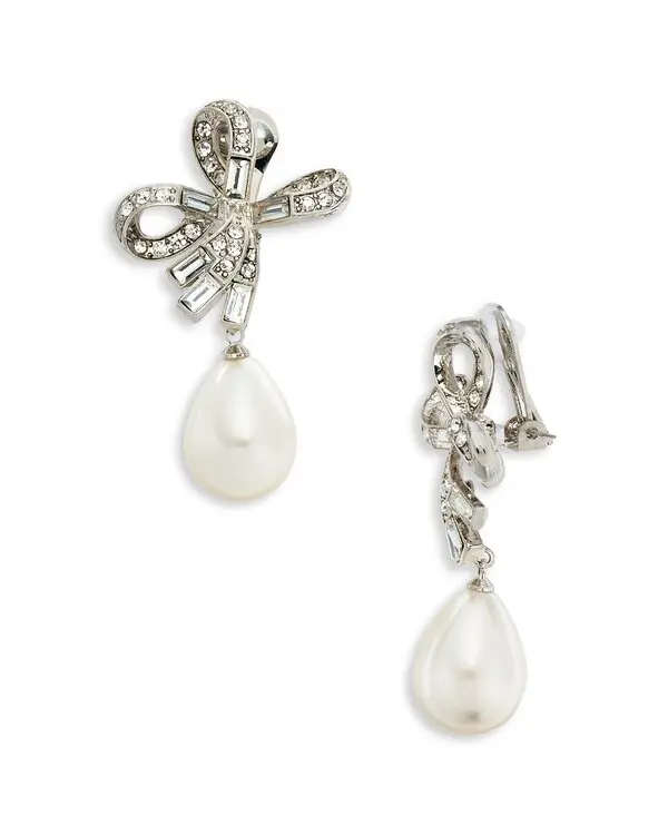 KENNETH JAY LANE Imitation Pearl And Pave Bow Drop Earrings