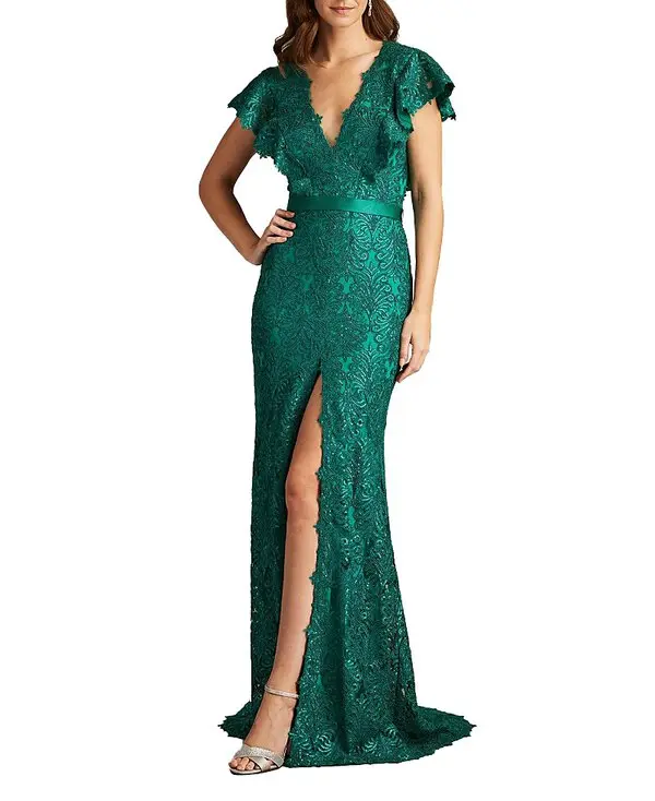 Tadashi Shoji Keck Sequin Embroidered Gown Green Editorialist