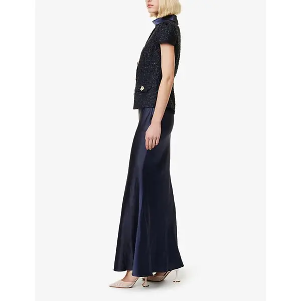 Self-Portrait Embellished Metallic Boucle Maxi Dress - Navy | Editorialist