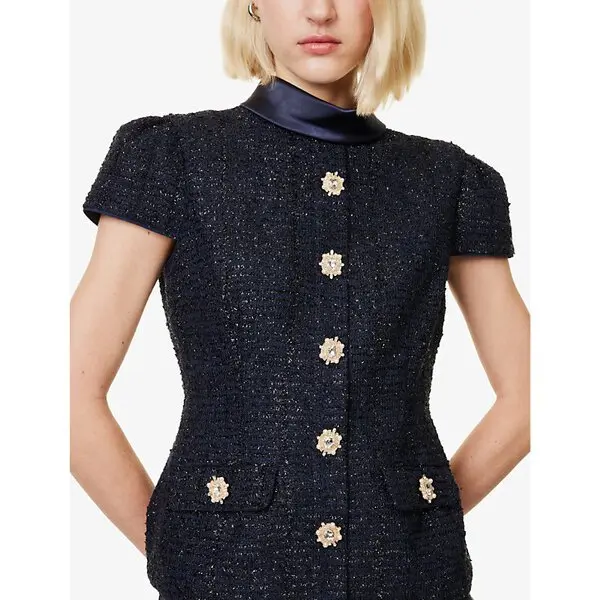 Self-Portrait Embellished Metallic Boucle Maxi Dress - Navy | Editorialist