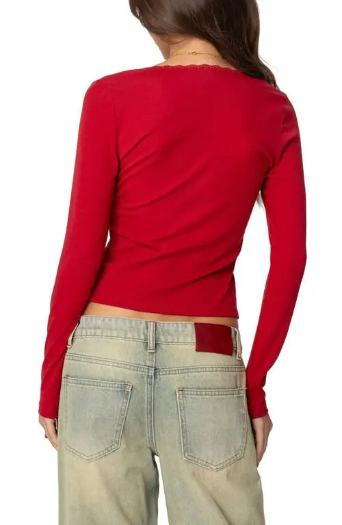 EDIKTED Mora Lace Trim Knit Top - Red