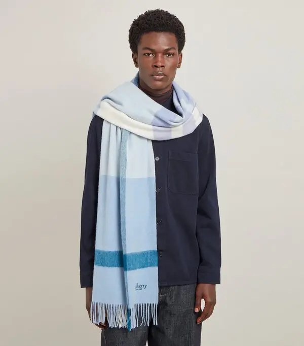 Mulberry Large Merino Wool Check Scarf - Neutral