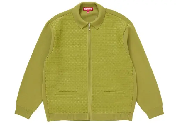 Supreme Woven Leather Zip Up Cardigan - Green