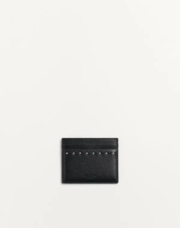 Valentino Garavani Rockstud Grainy Calfskin Cardholder - Black