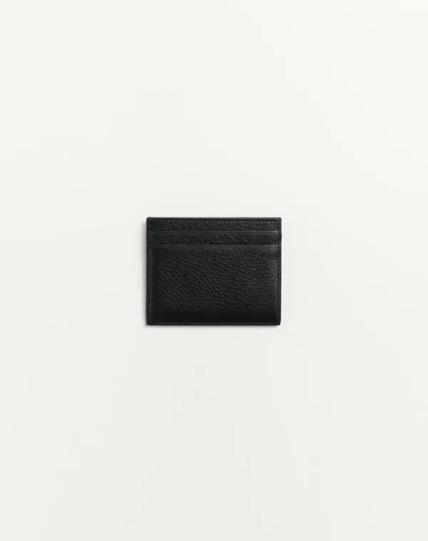 Valentino Garavani Rockstud Grainy Calfskin Cardholder - Black