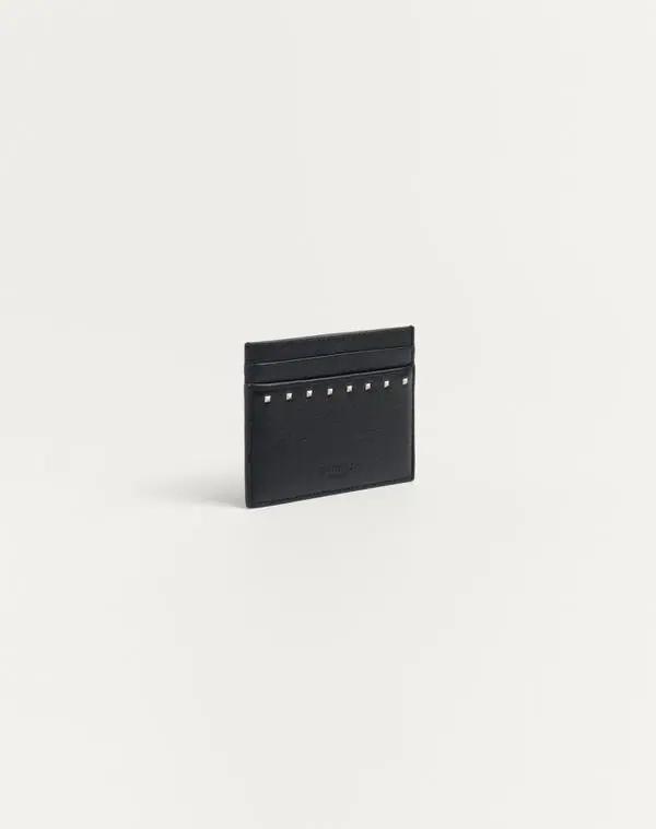 Valentino Garavani Rockstud Grainy Calfskin Cardholder - Black