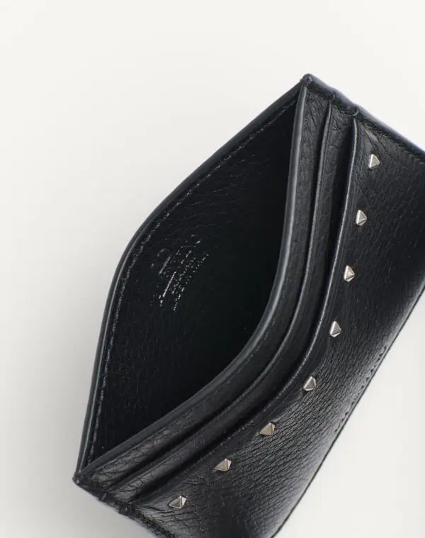 Valentino Garavani Rockstud Grainy Calfskin Cardholder - Black