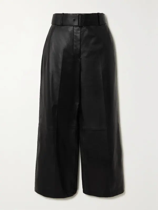 JOSEPH Taja Belted Cropped Leather Wide-leg Pants